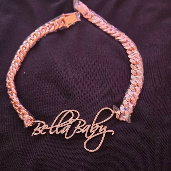 Custom Diamond Name Necklace Iced Out Cuban Chain, Script Name Necklace ...