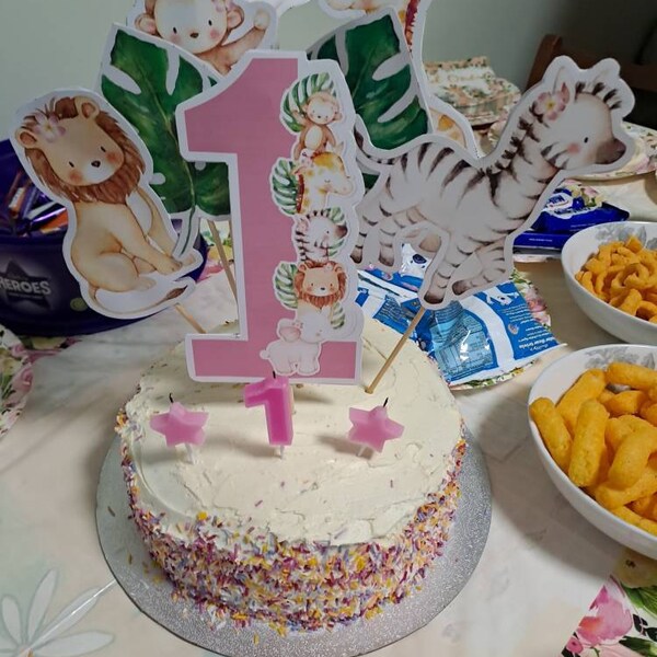 PRINTABLE Jungle Number 1 Cake Topper Jungle First Birthday Cake Topper ...
