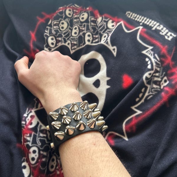 Spike Pyramid Studded Bracelet Punk Rock Goth Bracelet Cuff 4 Wide ...