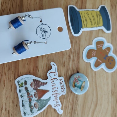 Handmade Tiny Spool of Thread, Sewing Theme Wood Dangle Earrings ...