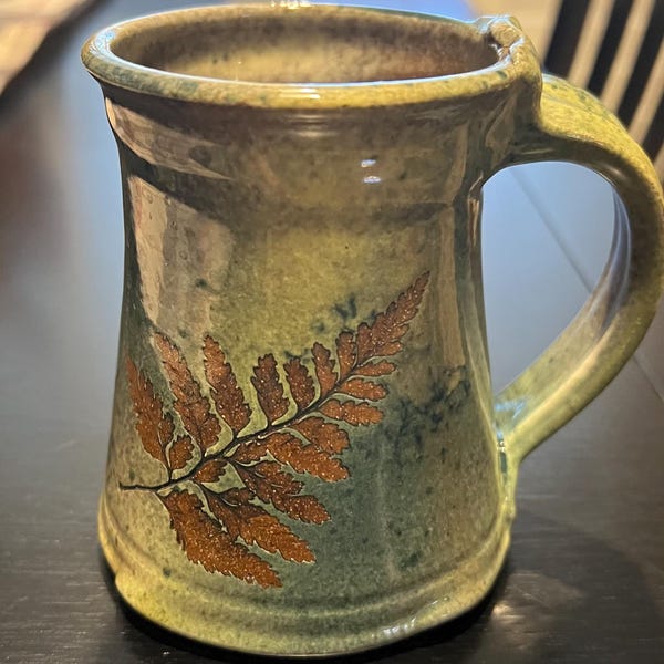 Coffee Mug Handmade Pottery Leaf Hand 10-12 Oz - Etsy