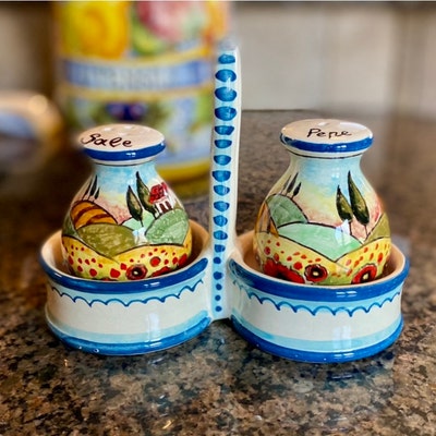 Italian Ceramic Set Salt and Pepper Shakers Pots Art Pottery Hand ...