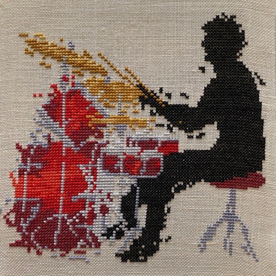 Drums Cross Stitch Pattern male, Modern Music Cross Stitch Chart, Pop, Rock, Jazz Drummer, Band ...