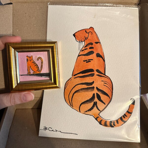 Robin Birds Oil Painting With Gold Leaf Framed 2x2 Gold Leaf Art Robin ...