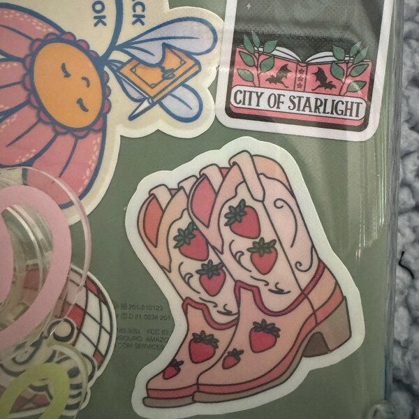 Strawberry Cowboy Boots Sticker, Cowboy Romance Book Stickers, Book ...