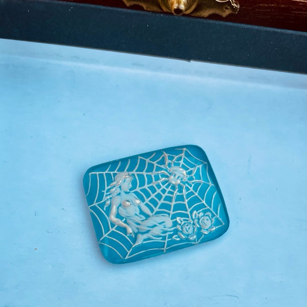 Vintage German Reverse Intaglio Glass Cabochon - Blue and White Lady ...