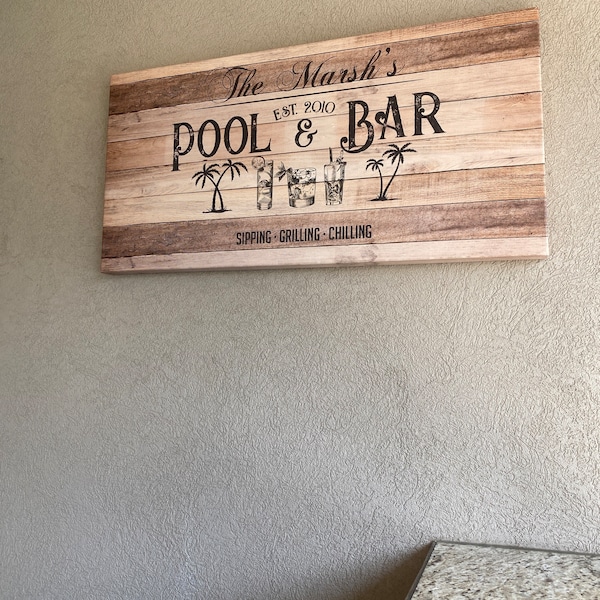 Custom POOL & BAR Sign | Personalized Huge Canvas | Custom Outdoor Wall ...