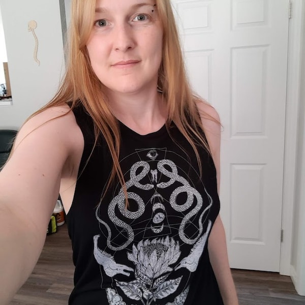 Geometric Snake and Bone and Moon Phases Floral Women's Slouch Black ...