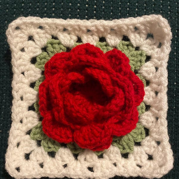 Crochet Rose Granny Square Pattern | 3D Flower Motif (english, Français ...