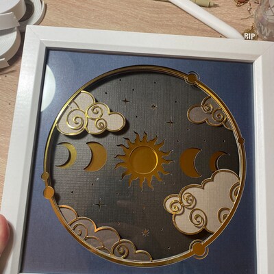 3D Moon Phases and Sun Shadow Box, Celestial Shadow Box, Stars 3D SVG ...