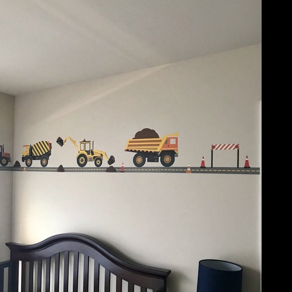 Wall Decals, Construction Vehicles With Straight and Curved Gray Road ...
