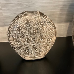 Acoma Pueblo Feather and Horsehair Pottery Flat Seed Pot A Symbol of ...