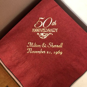 50th Anniversary Napkins Personalized Set of 100 Napkins Golden ...