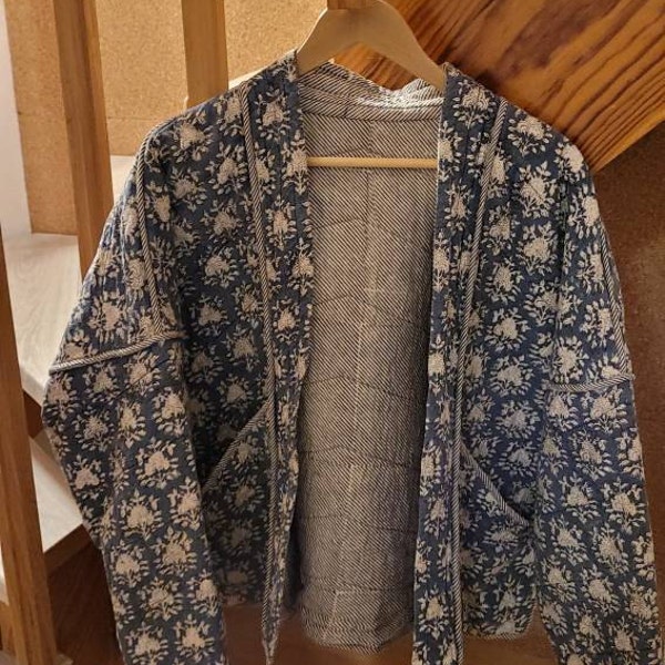Floral Kimono Jacket, Organic Quilted Indian Cotton Jacket, Reversible ...