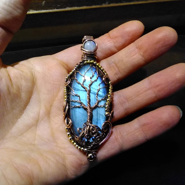 Moonstone Tree of Life Pendant Copper Wire Wrapped Pendant Moonstone ...