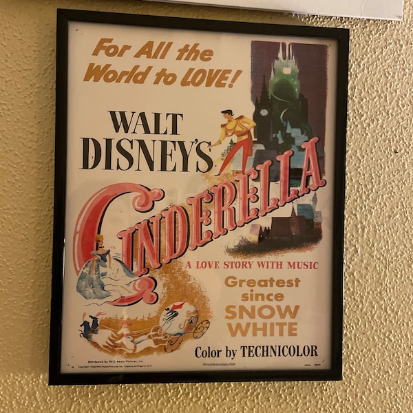 Cinderella Movie Poster Vintage Disney Movie Poster Classic Walt Disney ...