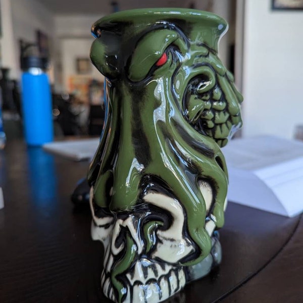 Cthulhu Tiki Mug: Hand-painted Green Octopus Skull Mug - Etsy