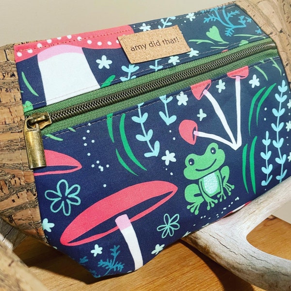 Toad Fabric - Mushrooms, Toadstools and Frogs by Creativeinchi - Navy ...