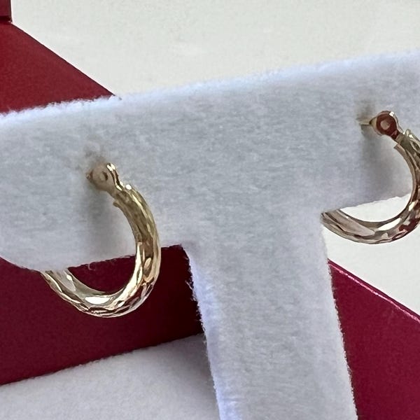 14k Yellow Gold Hoop Earrings 12-50x2.0mm, Piercing to Lobe, Upper-lobe ...