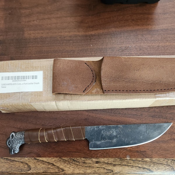 Smith Custom Handmade Carbon Steel Viking Raven Knife With Leather ...