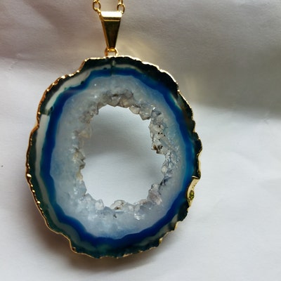 Blue Geode Necklace Agate Pendant Stone Slice Jewelry Slice Quartz ...