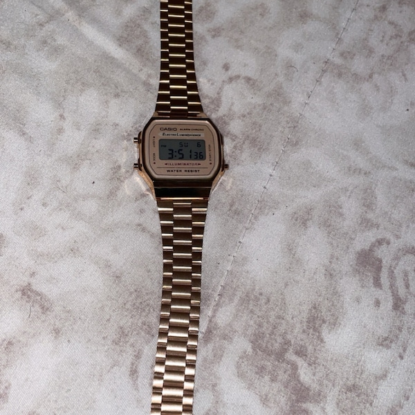 CASIO Rose Gold A168WG Digital Illuminator Watch - Casio Alarm Chrono ...