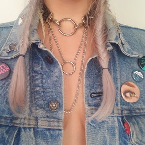 CHAINO Choker With Chain Ring O and Rivet Punk and Visual Kei ...