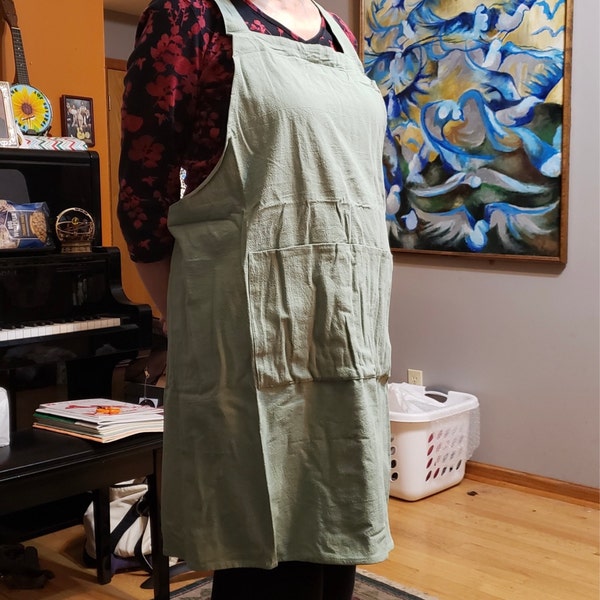 Cross Back Apron/cotton Apron/artists Apron/korean Style Apron/painters ...