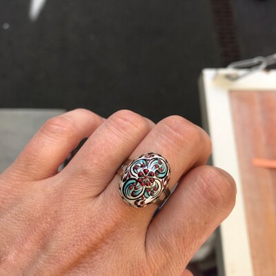 Black Ceramic Tile Ring Hand Painted Artisan Ring Handmade - Etsy