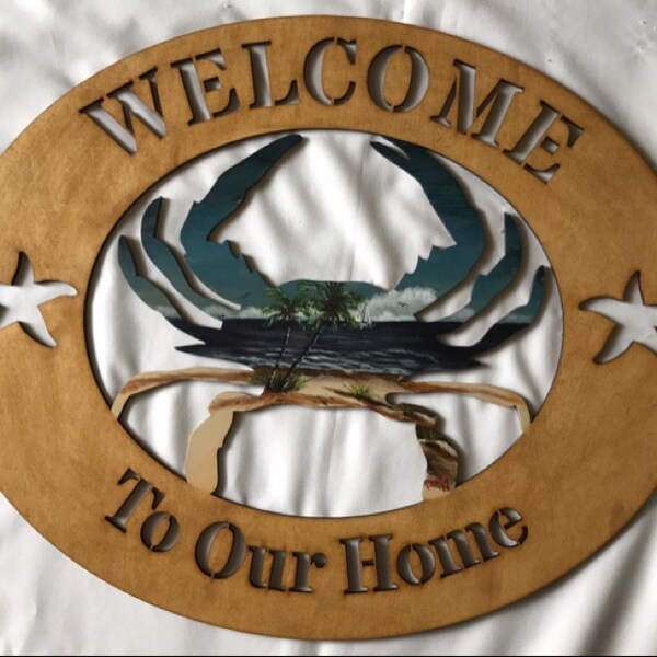 Crab Welcome Sign / Nautical Welcome/ Laser Cut - Etsy
