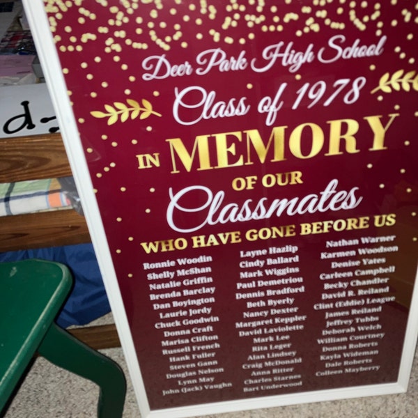 Memorial Board for Reunion in Memory of Classmates Sign Class Reunion ...