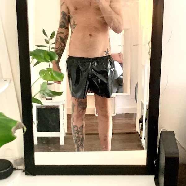 Mens Black PVC Boxers: Elastic Waist Vinyl Shorts, S/M - Etsy