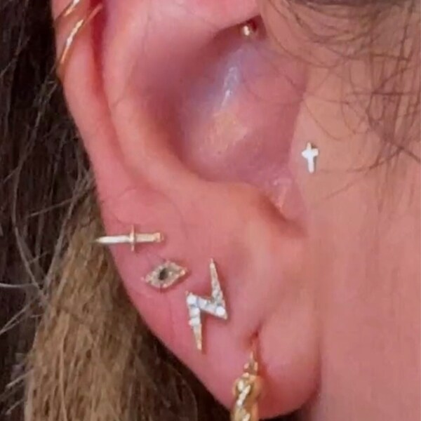 14k Solid Gold Rook,daith Eyebrow Piercing Curved Barbell..16g..6mm or ...