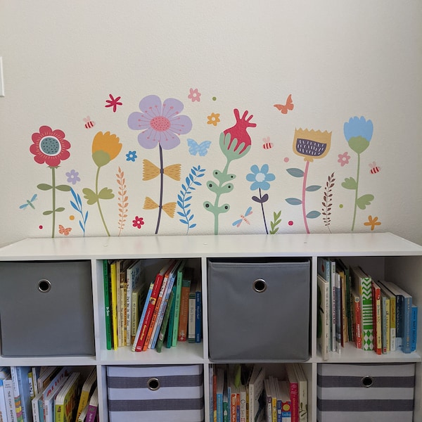 Cartoon Flower Wall Decals for Kids, Floral Wall Decals Girls, Girl's ...