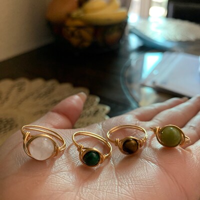 Gemstone Bead Ring. FREE Shipping. Wire Wrapped Bead Ring. Healing ...