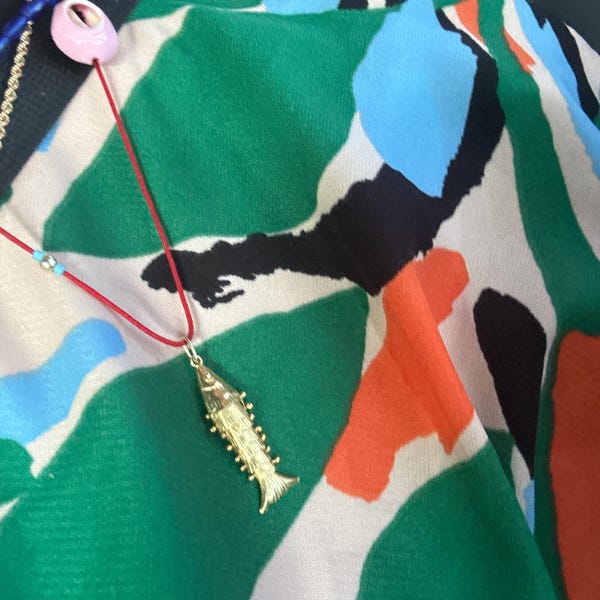 925 Sterling Silver Fish Necklace, Gold Fish Necklace, Red String ...