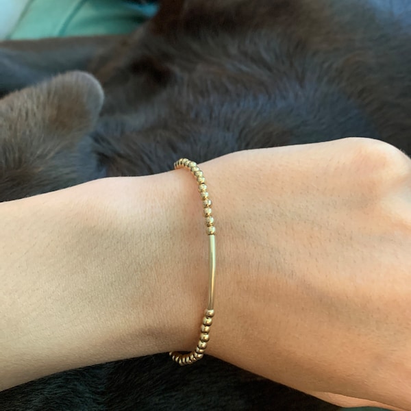 14k Gold Filled Tarnish Resistant Beaded Bracelet, Thin Beaded Ball Bracelet, Dainty Stacking ...