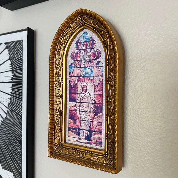 Vintage Distressed Oval Wood Framed Madonna and Child/ Small Oval Mary ...