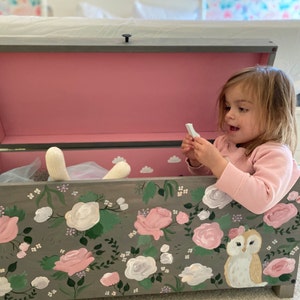 Toy Box Floral Toy Chest Toy Bin Kids Toy Box Wood Toy - Etsy