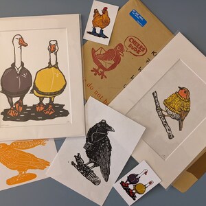 Magpie in Fez Handmade Linocut Bird Art Print | Etsy