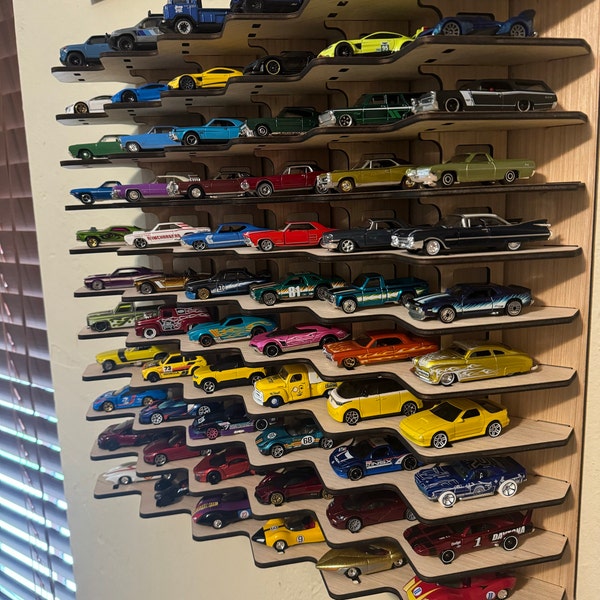 2 Diagonal Die Cast Toy Car Displays for 1:64 Wheels. Shelves Hold a ...