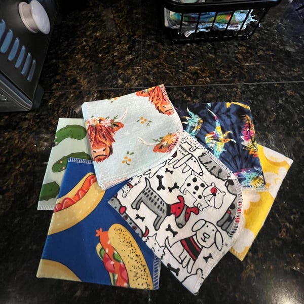 Reusable Napkins - Single-ply Cotton Flannel - Random Prints | Cloth ...