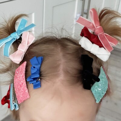 Velvet Bow Hair Clips, Mini Velvet Hair Clips, Velvet Clippies, Baby ...