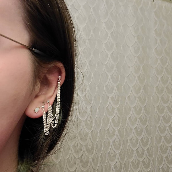 Sterling Silver Bajoran Triple Stud Chain Earring, Techie Fantasy, 573 ...