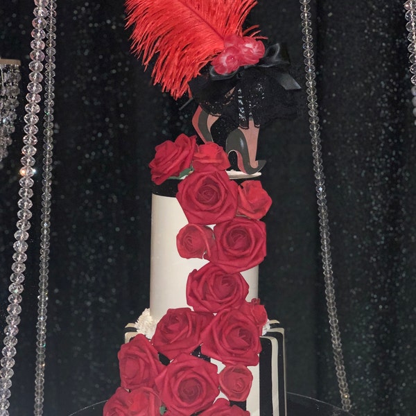 Glamour Gal Wood Cake Topper With Leggings, Lace, Feathered Plume ...
