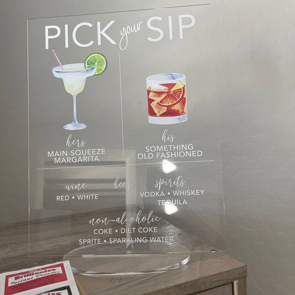 Pick Your Sip! Signature Drinks, Bar Menu Sign and Cocktail Bar Sign ...