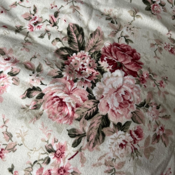 Flannel Roses Fabric, Flannel Fabric, Pink Roses Fabric, Flannel Bed ...