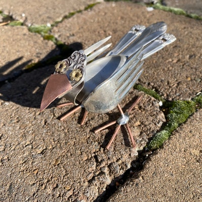 Spoon Bird Silverware Sculptures Silver Copper Eclectic Metal Art ...