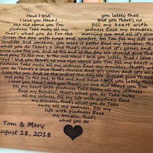 Wedding Song Lyrics Engraved, Wooden Anniversary Gift, First Dance ...