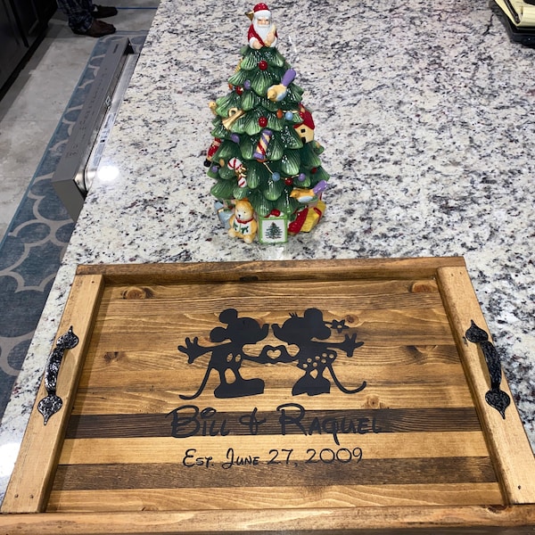 Mickey Mouse SERVING TRAY With Monogram Rustic Wood Tray Personalized ...